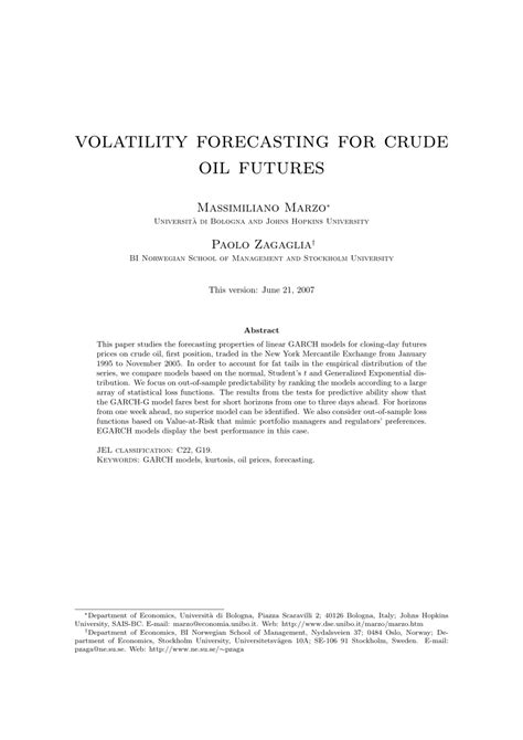 Pdf Volatility Forecasting For Crude Oil Futures