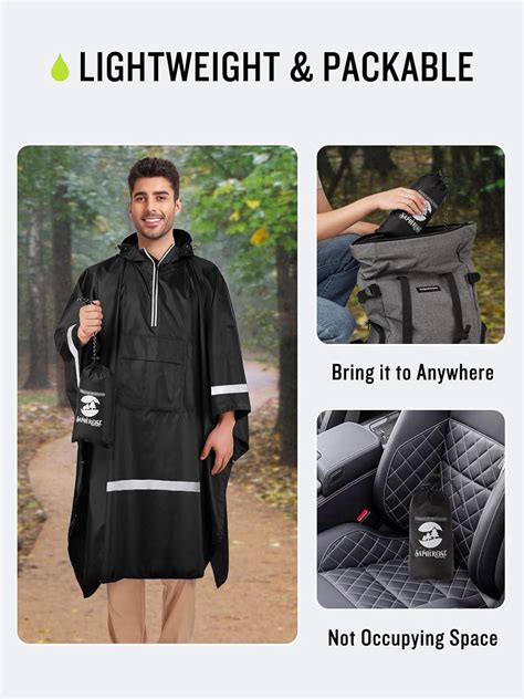 Saphirose Hooded Rain Poncho Waterproof Raincoat Jacket For Men Women