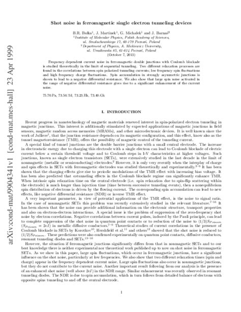 Pdf Shot Noise In Ferromagnetic Single Electron Tunneling Devices