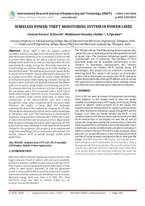 Pdf Wireless Power Theft Monitoring System In Power Lines