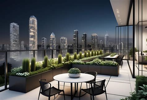 Stunning Night View From A Contemporary Apartment Balcony Overlooking A