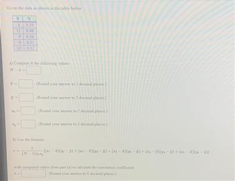 Solved Given The Data As Shown In The Table Below Table X Y Chegg Com