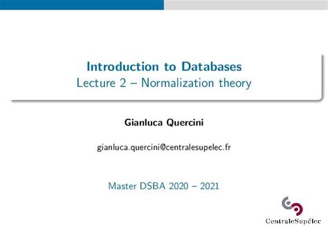 Pdf Introduction To Databases Lecture 2 Normalization Theory