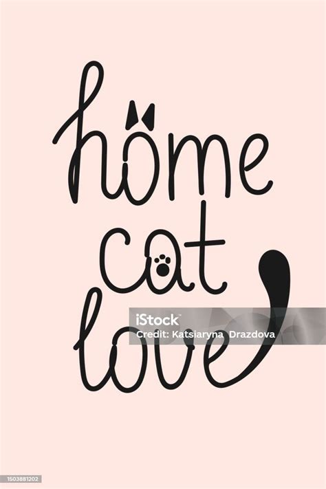 트렌디한 낙서 스타일의 그림 고양이의 실루엣과 글자 인용 집 고양이 사랑 영감을 주는 벡터 타이포그래피 포스터 검은색에 대한