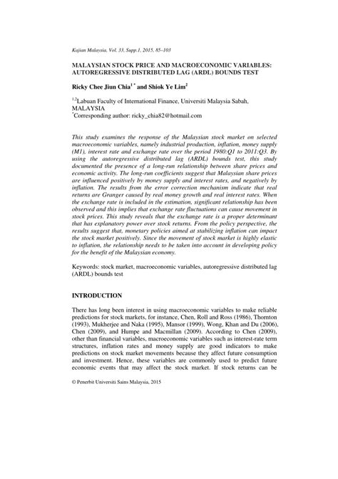 Pdf Malaysian Stock Price And Macroeconomic Variables Autoregressive Distributed Lag Ardl
