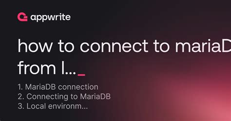 How To Connect To Mariadb From Local Environment Through Sequel Pro Software Threads Appwrite