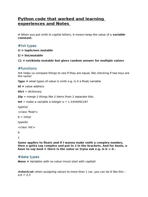 Python Notes And Code That Worked Pdf