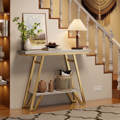 Vingud 405 Narrow Industrial Console Table 2 Tier Metal Frame