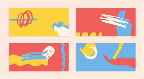 잉크 펜 펠트 팁 펜으로 그려진 밝은 여름 멀티 컬러 스팟 디자인을 위한 수제 템플릿 집합입니다 추상 잉크 얼룩 수평 배너 명함 현대 벡터 일러스트레이션 색칠한 이미지에