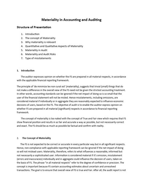 Materiality In Accounting And Auditing Pdf Audit Financial Audit