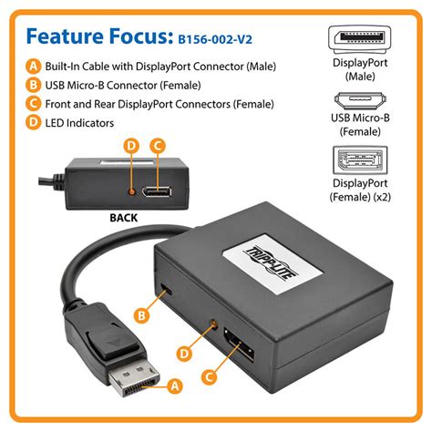 2 Port DisplayPort Splitter MST Hub 4K 60Hz UHD DP1 2 TAA Eaton