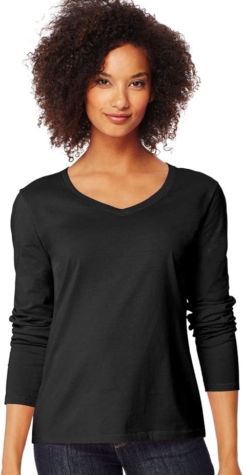 Hanes Camiseta De Manga Larga De Algodón Con Cuello En V Para Mujer Camiseta Ligera