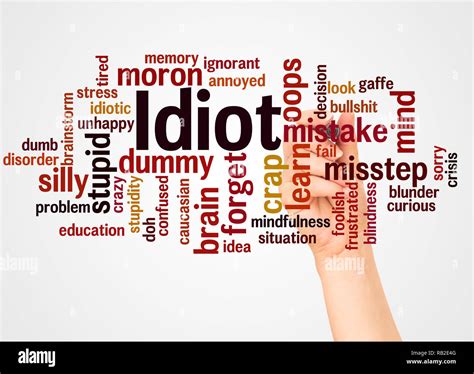 Idiot Word Cloud And Hand With Marker Concept On White Background Stock Photo Alamy
