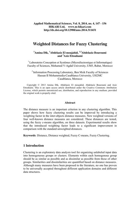 Pdf Weighted Distances For Fuzzy Clustering