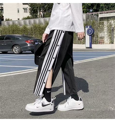 똑딱이바지 옆트임 긴바지 와이드팬츠 스포츠 단추 티몬