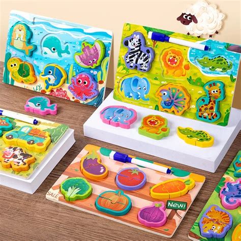 Дървени пъзели с маркер асортимент Мама§Бебе