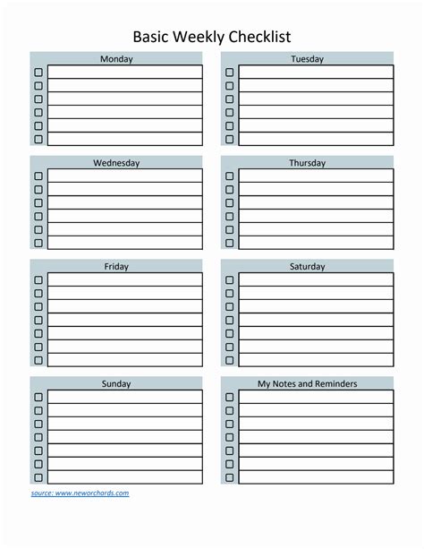 Free Excel Weekly Checklist Templates