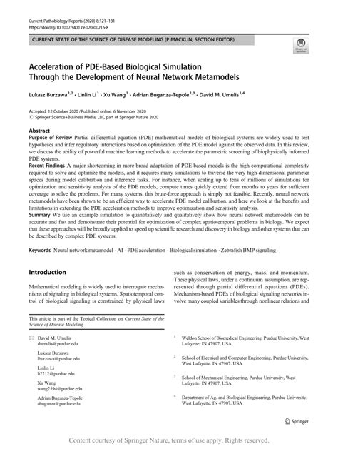 Acceleration Of Pde Based Biological Simulation Through The Development