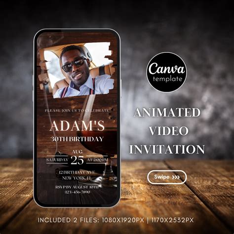 Animated Whiskey Themed Digital Surprise Party Invitation With Photo For Men Birthday Party
