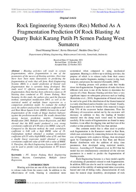 Pdf Rock Engineering Systems Res Method As A Fragmentation Prediction Of Rock Blasting At