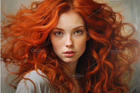 Captivating Red Hair Woman Portrait An Object Illustration By