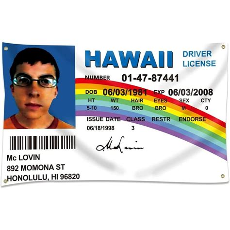 Mclovin Id Card With Holographic Hawaii Hi Drivers License 54 Off