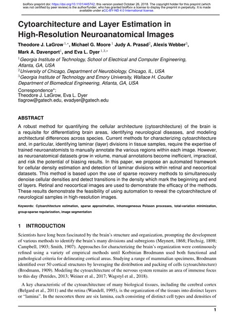 Cytoarchitecture And Layer Estimation In High Resolution Neuroanatomical Images Theodore J Docslib