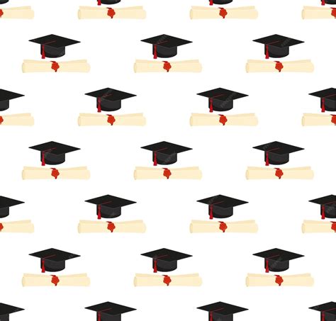 졸업 모자 및 졸업장 스크롤 원활한 배경 고등 교육 축하 기념일 기호 패턴 검은 질감 배경 벡터 일러스트 레이 션 프리미엄 벡터