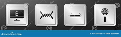 Set Lock On Computer Monitor Barbed Wire Flasher Siren And Magnifying