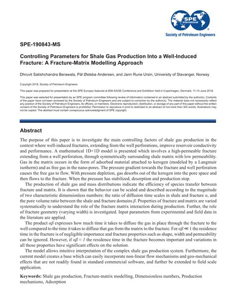 Pdf Controlling Parameters For Shale Gas Production Into A Well