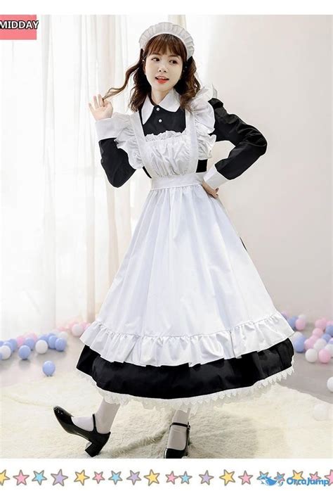 Orcajump Cute Maid Apron Dress Black Traditional Maid Long Dress Maid Long Play Clothes