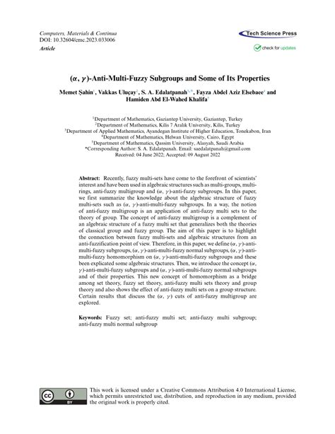 Pdf α γ Anti Multi Fuzzy Subgroups And Some Of Its Properties