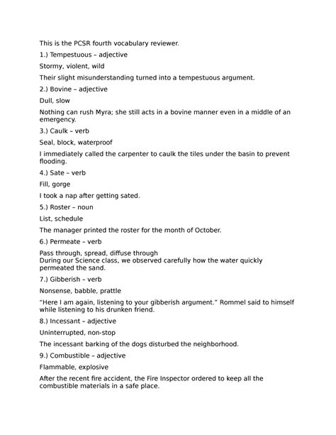 Vobulary Cse Reviewer This Is The Pcsr Fourth Vocabulary Reviewer 1 Tempestuous Adjective