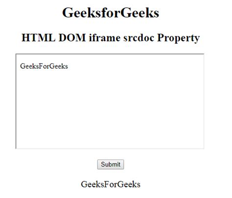 HTML DOM IFrame Srcdoc Property GeeksforGeeks