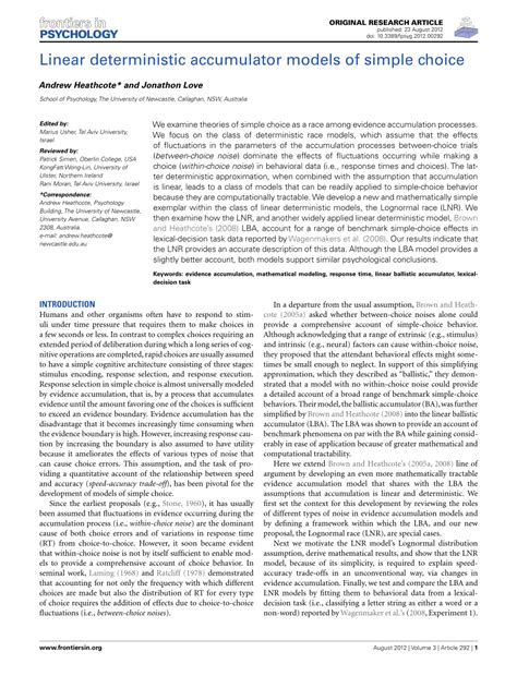 Pdf Linear Deterministic Accumulator Models Of Simple Choice