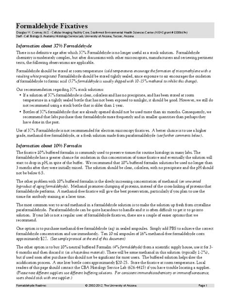 Formaldehyde Fixation Histology Formaldehyde Formaldehyde Fixation Histology Formaldehyde