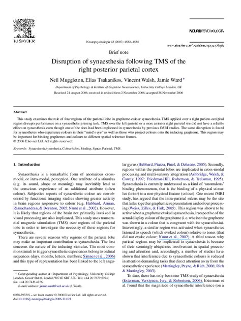 Pdf Disruption Of Synaesthesia Following Tms Of The Right Posterior