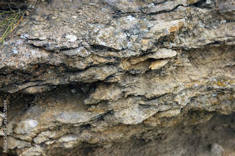 Side View Of Section Of Brown Naked Layered Limestone Native Sedimentary Rock Limestone In The