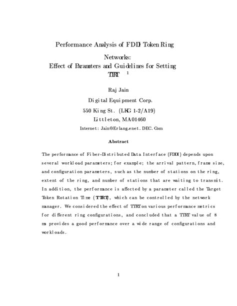 Pdf Performance Analysis Of Fddi Token Ring Networks Effect Of