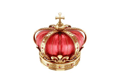 군주 황제 왕관 3d 렌더링 3d 그림에 대한 흰색 배경 모자에 고립 된 황금 왕관 프리미엄 사진