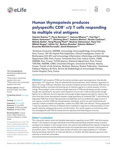 Pdf Human Thymopoiesis Produces Polyspecific Cd8 αβ T Cells Responding To Multiple Viral