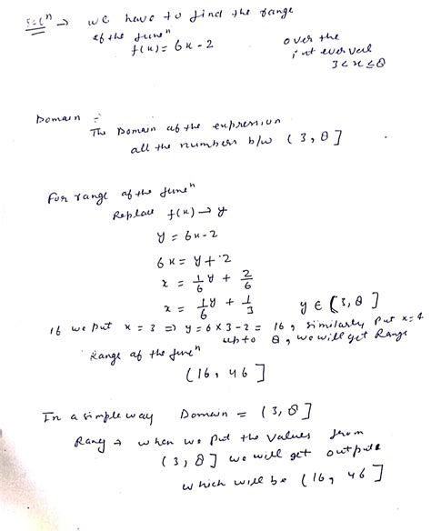 Solved What Is The Range Of The Function Fx 6x 2 Over The