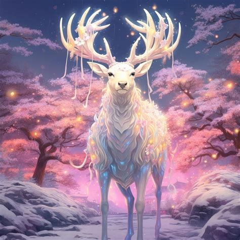 Premium Photo Anime Deer With Glowing Horns Standing In A Snowy