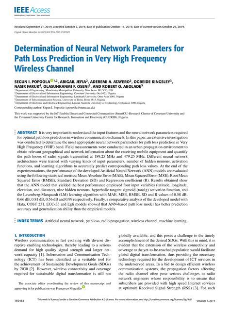 pdf determination of neural network parameters for path loss