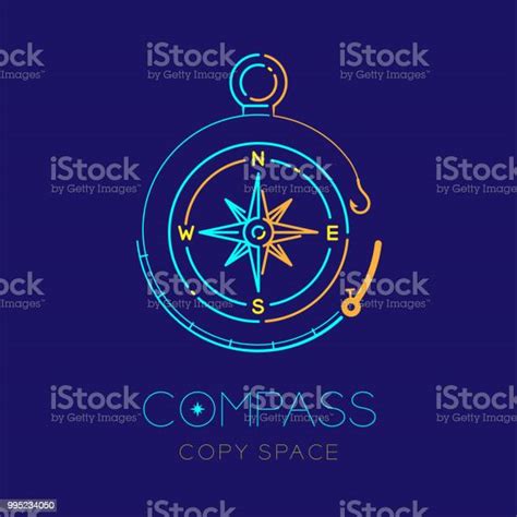 나침반과 낚 싯 대 원형 프레임 모양 로고 아이콘 개요 획 설정 나침반 텍스트 및 복사 공간와 어두운 파란색 배경에 격리는 대시 선 디자인 일러스트 레이 션 0명에 대한