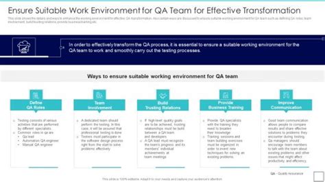 Deploying Quality Assurance Qa Transformation Ensure Suitable Work Environment For Qa Team For
