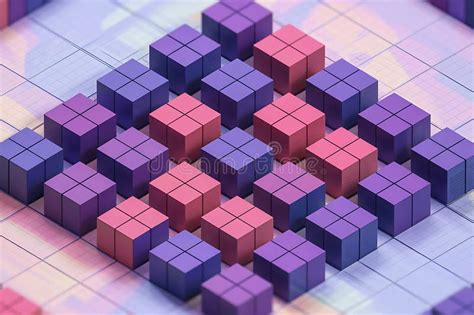 Dimensional Arrangement Of Colorful Cubes Exhibiting An Intricate Isometric Grid Design Stock