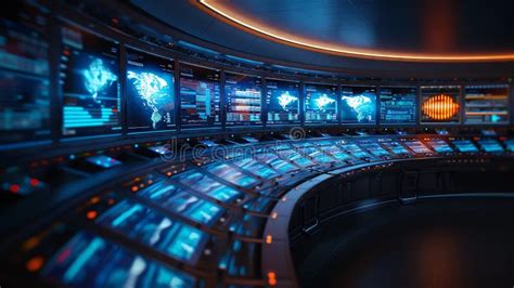 A Futuristic Seo Command Center With Holographic Displays And Advanced Analytics Stock