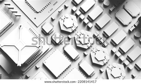 Cpu Chips On Motherboard Monochrome 3d Stock Illustration 2208141417 Shutterstock