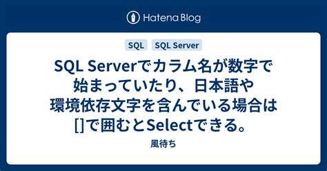 Sql Serverでカラム名が数字で始まっていたり、日本語や環境依存文字を含んでいる場合は で囲むとselectできる。 風待ち
